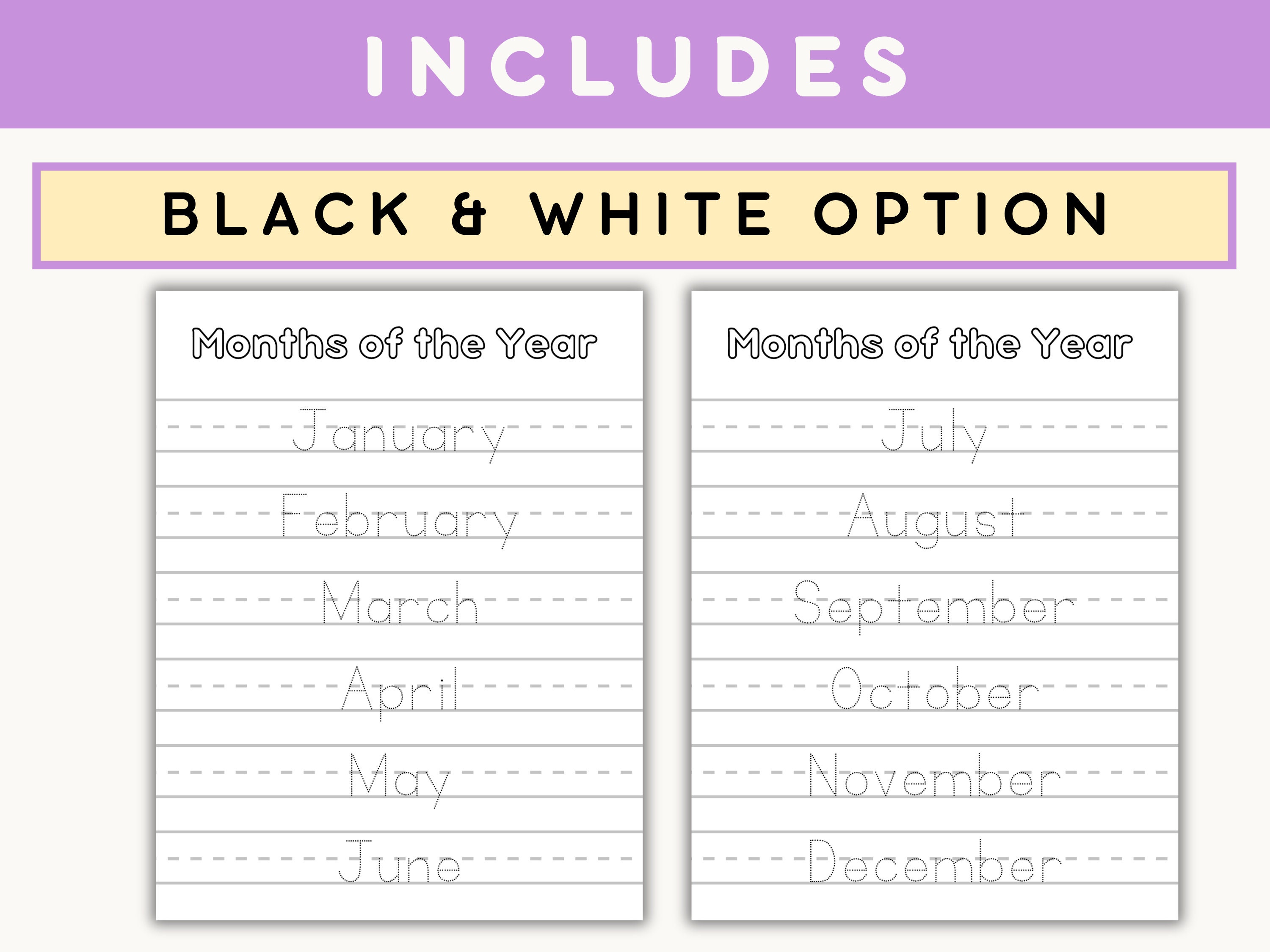 Preschool Months of the Year Worksheet, 12 Month Traceable Printable ...