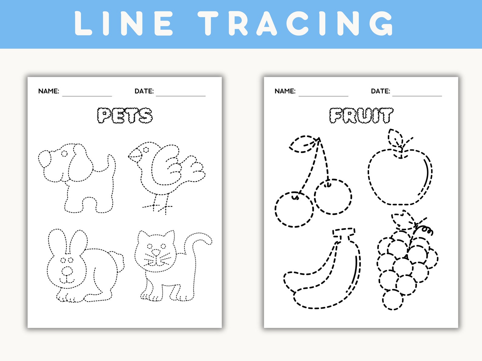 Preschool Tracing Worksheets: Animals, Shapes (PDF Printable) - Etsy