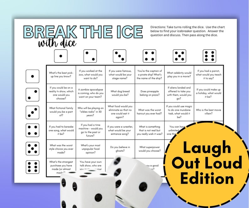 Dicebreaker, Table Talk Dice Game, Conversation Starter, Simple ...