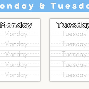 Days of the Week Tracing, Printable Kindergarten Worksheets, Monday ...