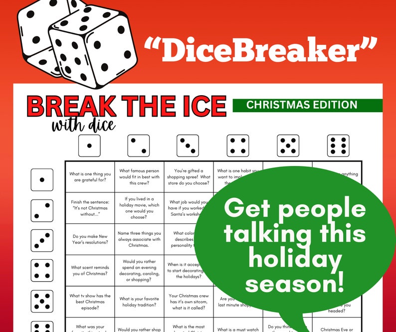 Christmas Dicebreaker Game: Holiday Icebreaker Questions (PDF Download ...