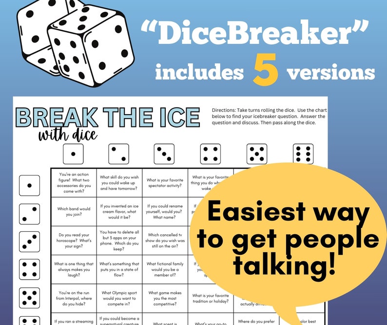 Dicebreaker, Table Talk Dice Game, Conversation Starter, Simple ...