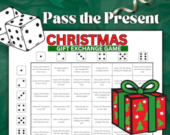 Christmas Gift Exchange Dice Game Printable, Roll the Dice Holiday Gift Exchange, White Elephant ...