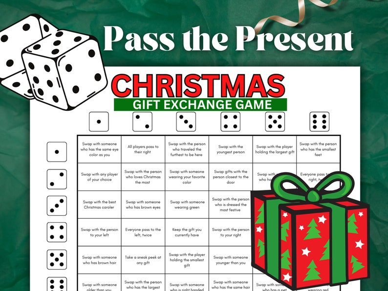 Christmas Gift Exchange Dice Game, Roll the Dice Gift Exchange, Pass ...
