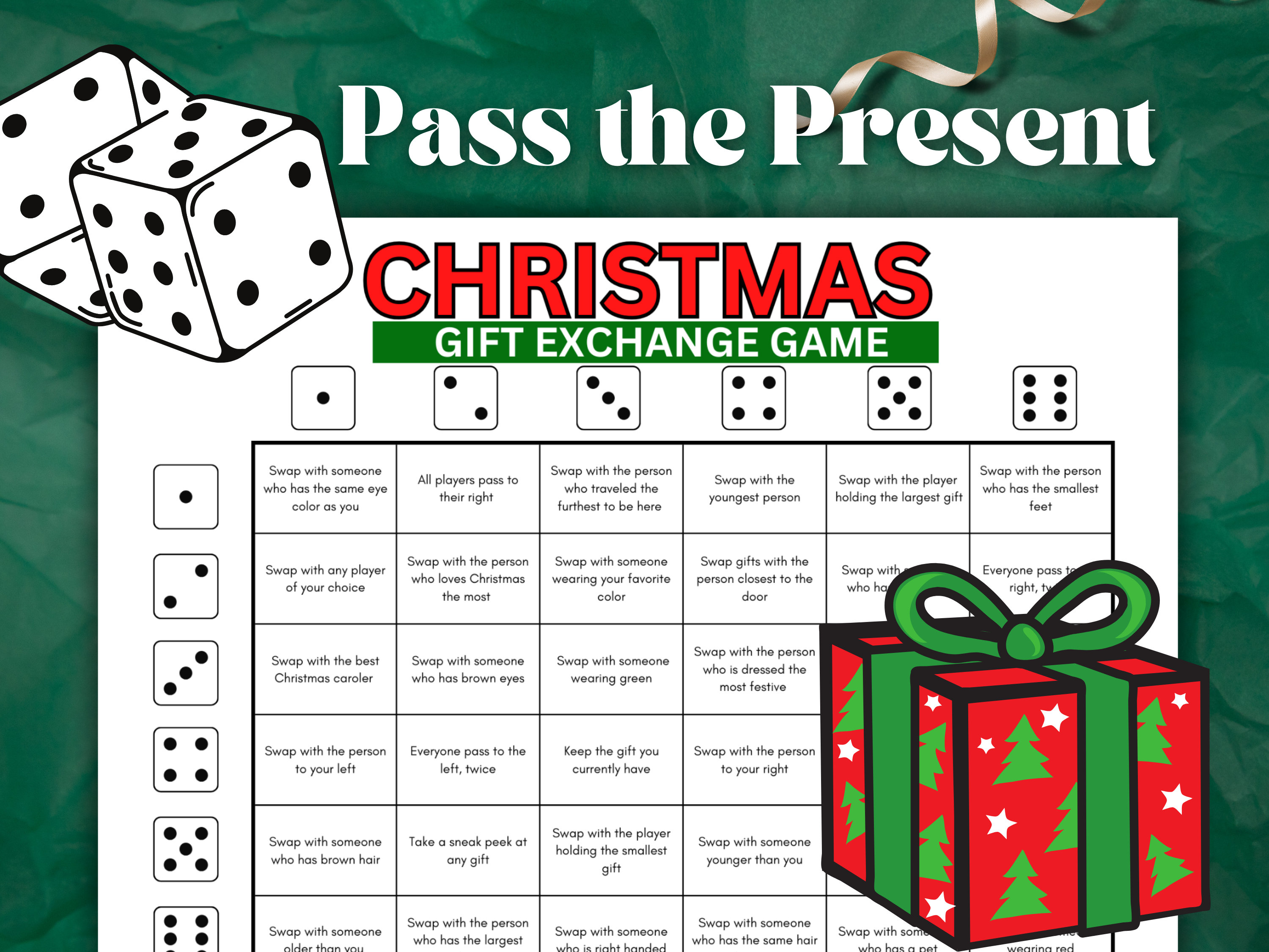Christmas Gift Exchange Dice Game, Roll the Dice Gift Exchange, Pass ...