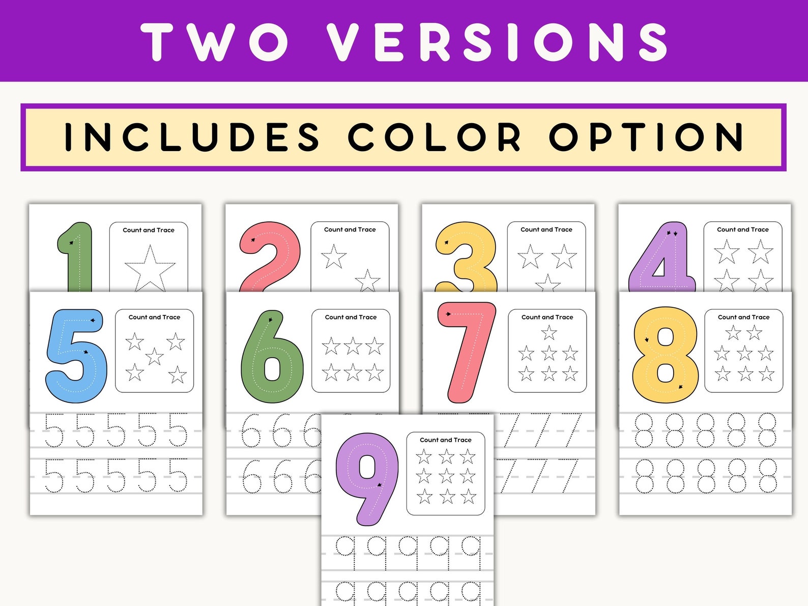 Trace and Count Worksheets, Printable Numbers 1-9 PDF, Teaching Numbers ...