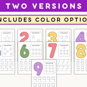Trace and Count Worksheets, Printable Numbers 1-9 PDF, Teaching Numbers ...
