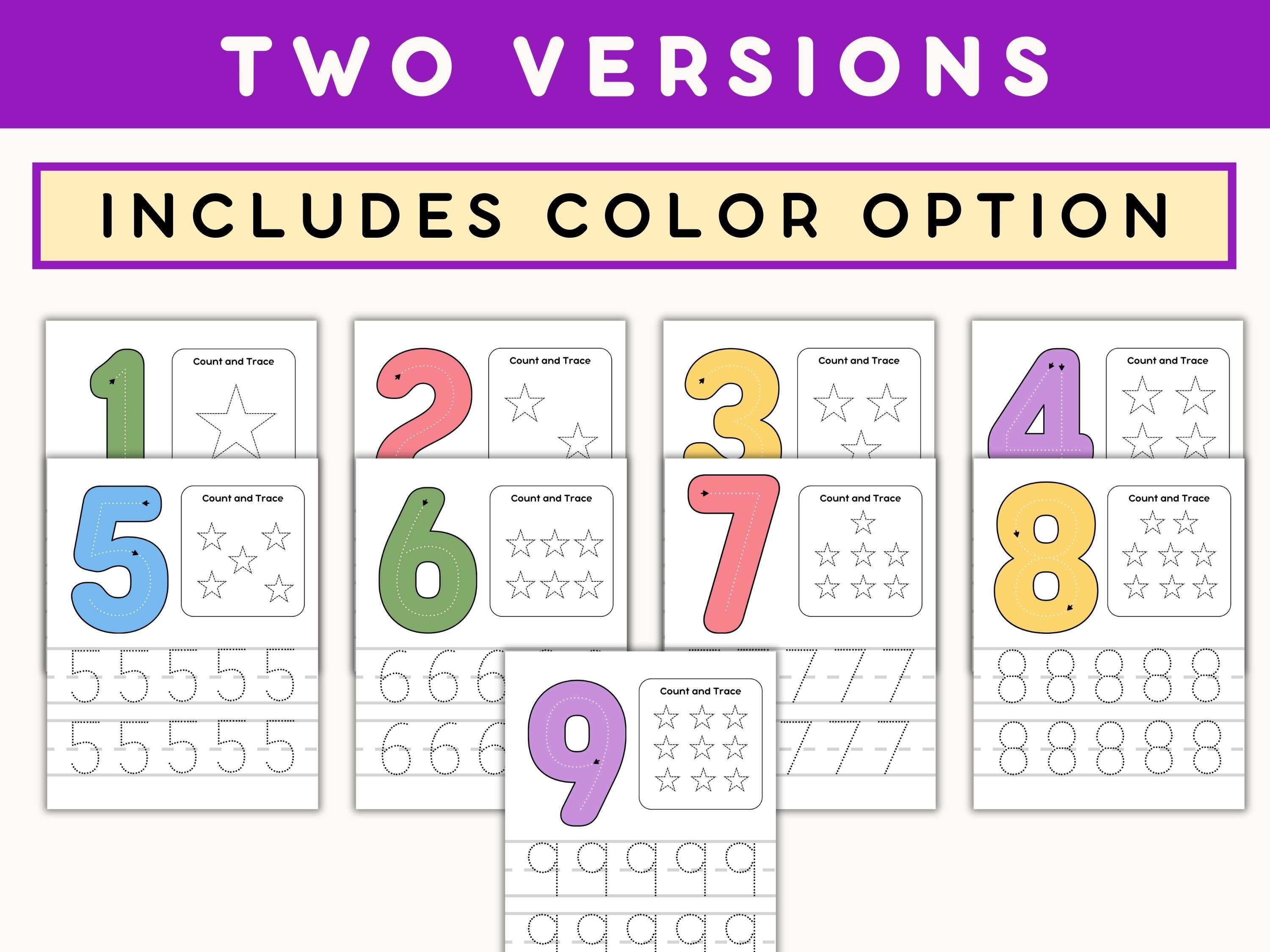 Trace and Count Worksheets, Printable Numbers 1-9 PDF, Teaching Numbers ...