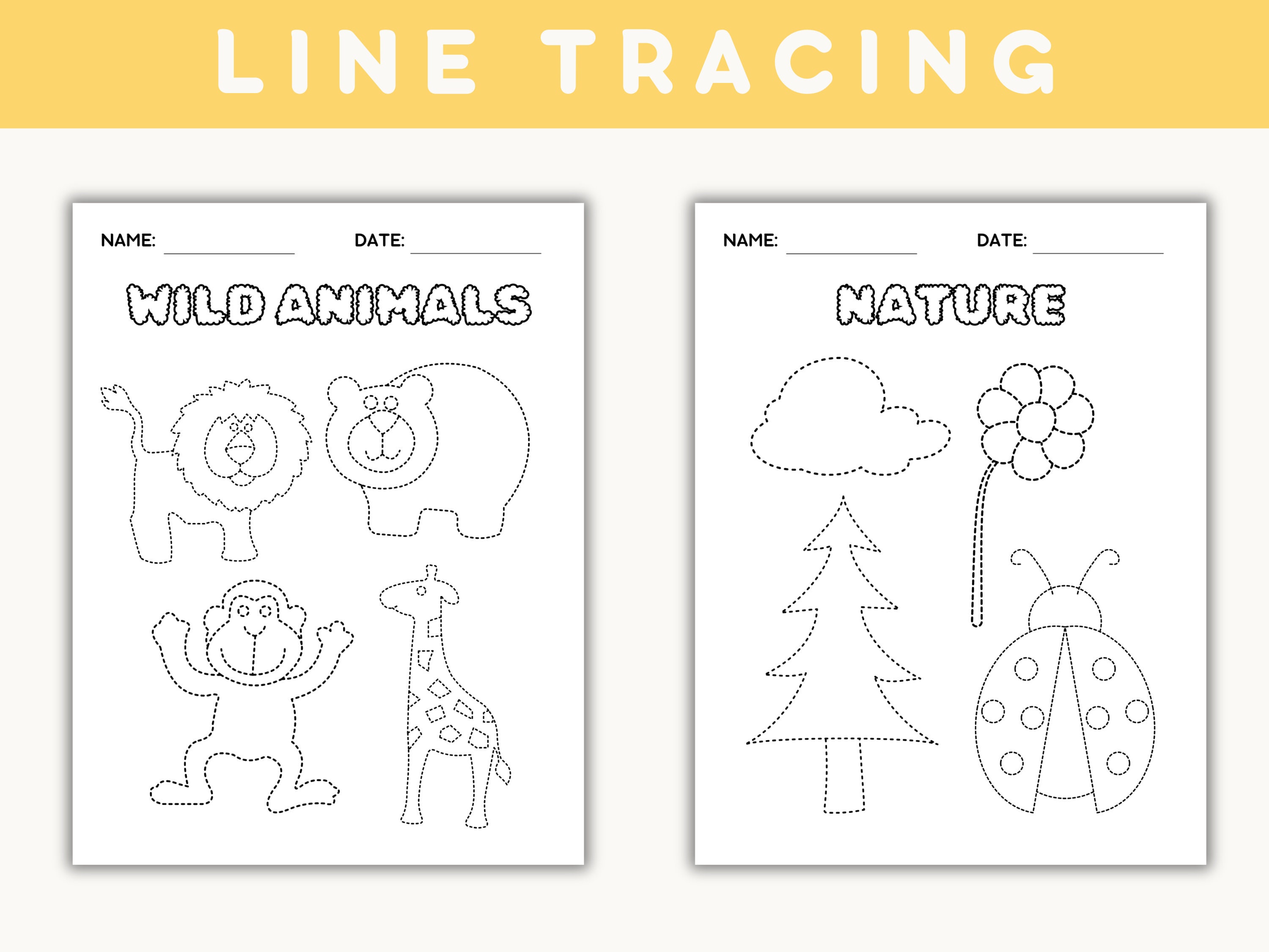 Preschool Tracing Worksheets: Animals, Shapes (PDF Printable) - Etsy