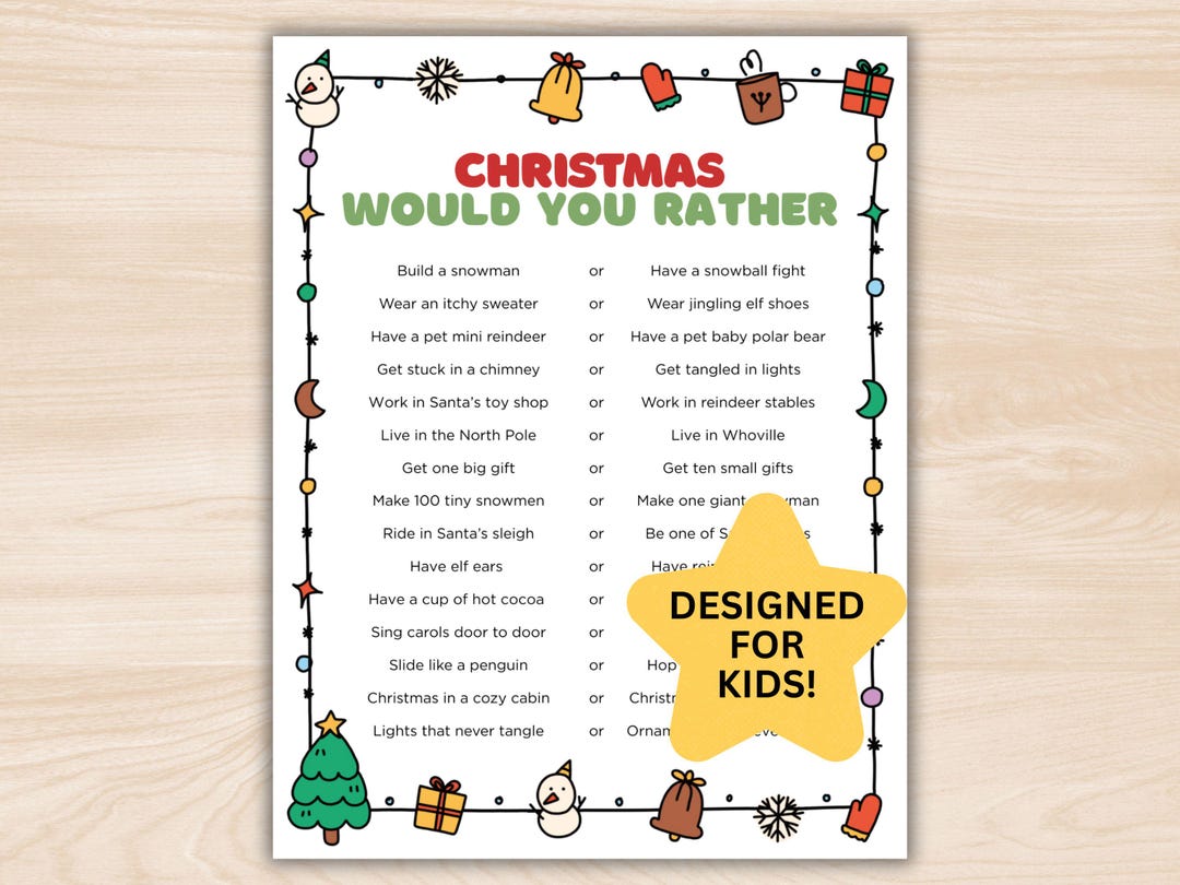Christmas Would You Rather Game for Kids – Printable Holiday Would You ...