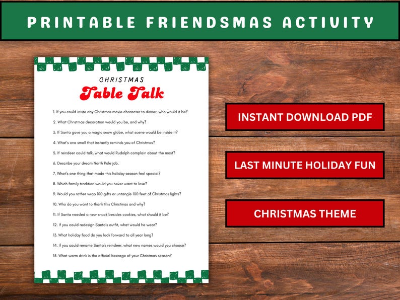 Christmas Table Talk Game Printable, Holiday Dinner Conversation ...