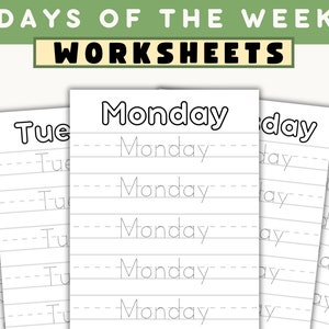 Days of the Week Tracing, Printable Kindergarten Worksheets, Monday ...