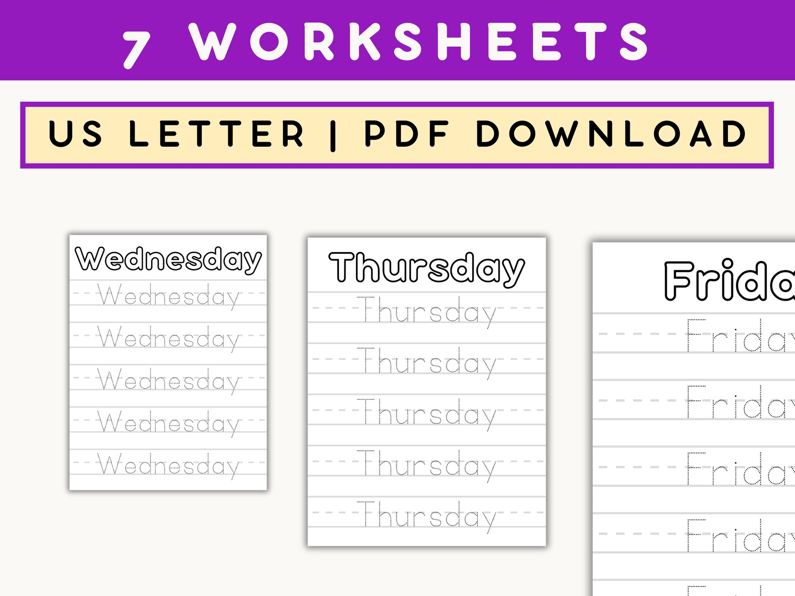 Days of the Week Tracing, Printable Kindergarten Worksheets, Monday ...