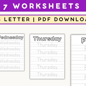Days of the Week Tracing, Printable Kindergarten Worksheets, Monday ...