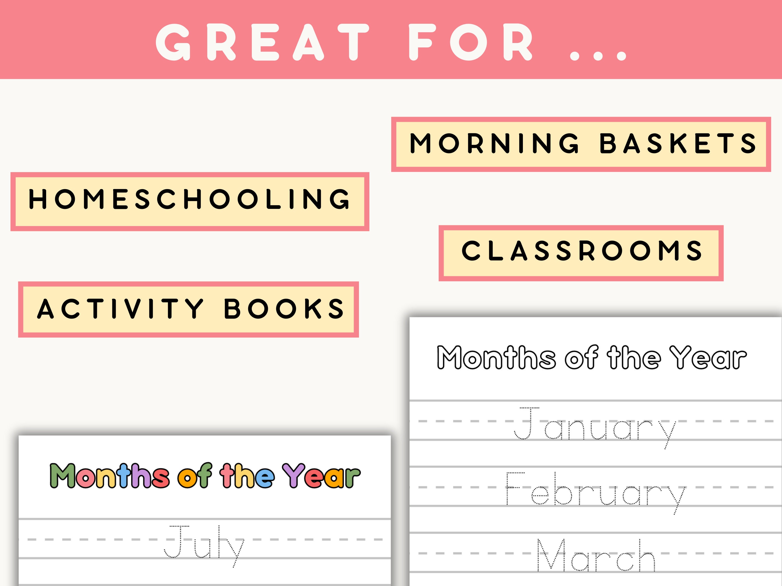 Preschool Months of the Year Worksheet, 12 Month Traceable Printable ...