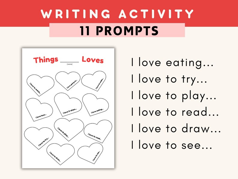 Valentine's Day Writing Prompt Worksheet: 'things I Love' Activity (PDF ...