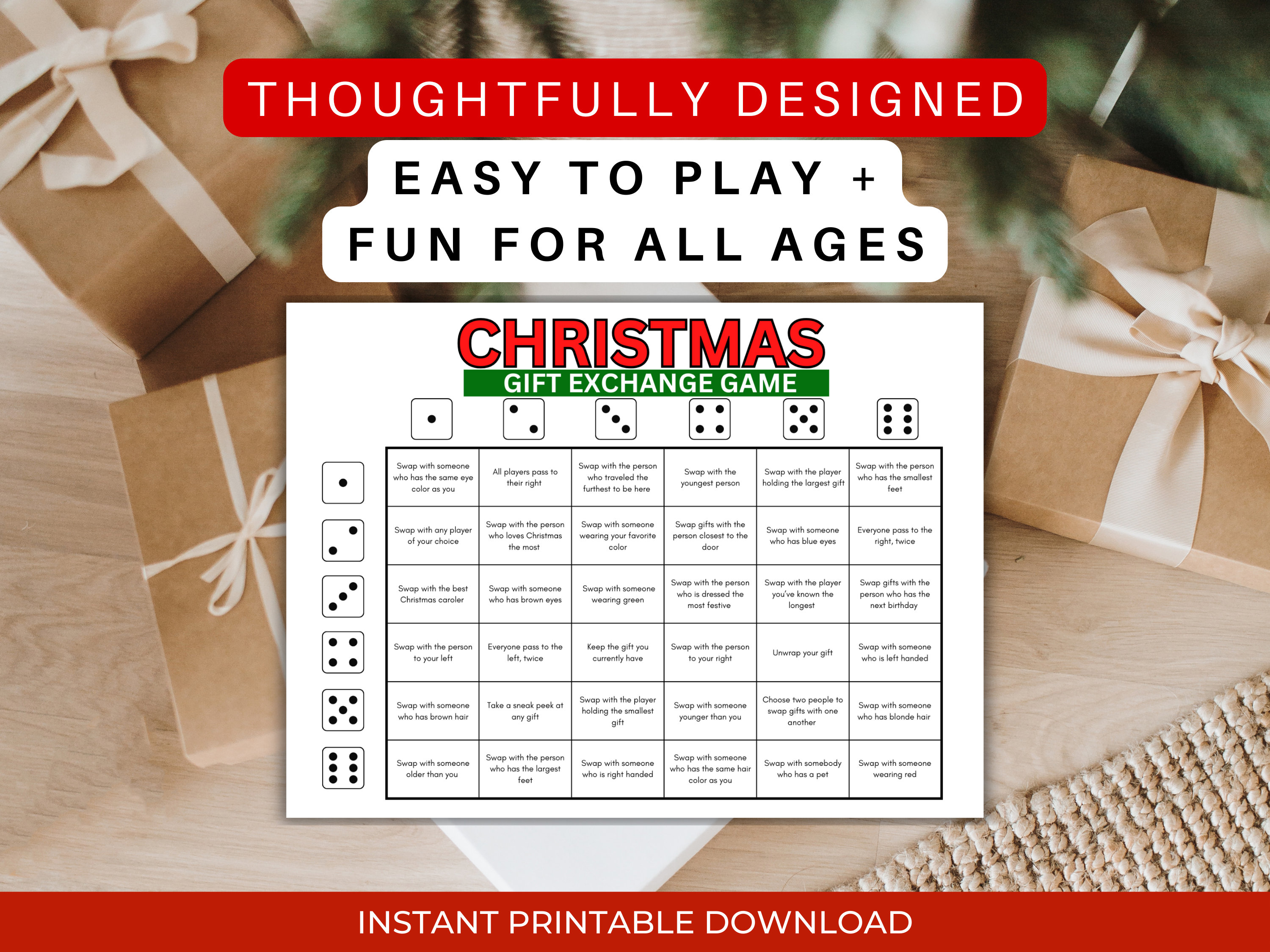 Christmas Gift Exchange Dice Game, Roll the Dice Gift Exchange, Pass ...