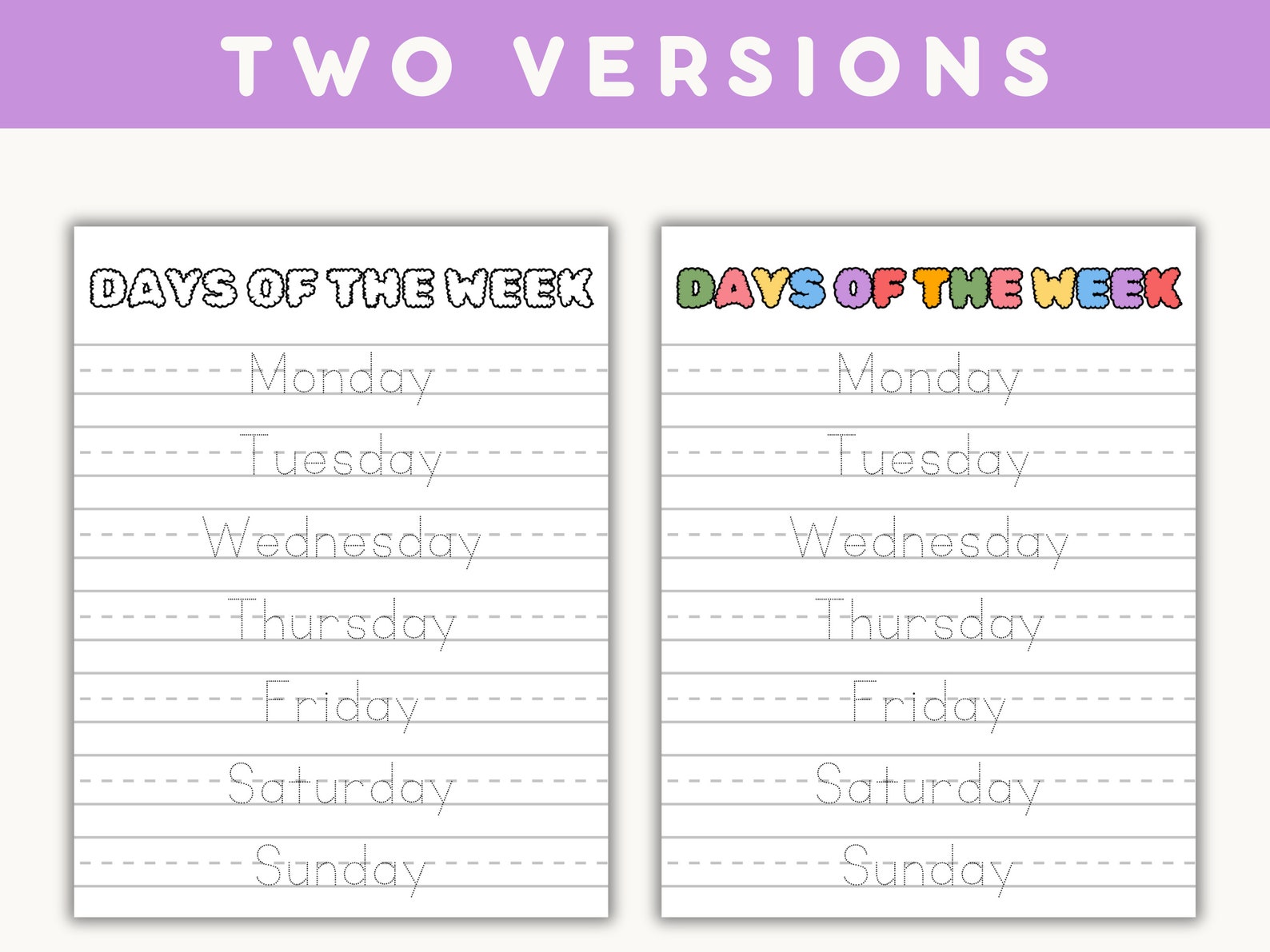 Preschool Days of the Week Worksheets, Printable Tracing Sheets, Days ...