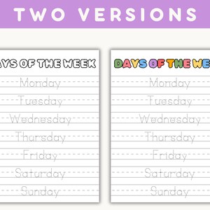 Preschool Days of the Week Worksheets, Printable Tracing Sheets, Days ...