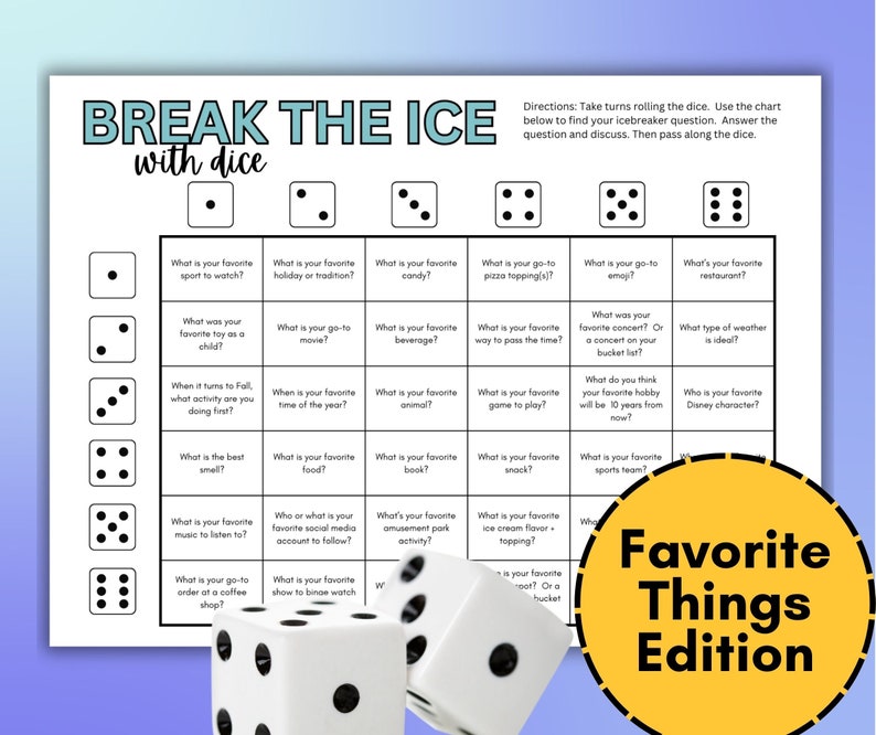 Dicebreaker, Table Talk Dice Game, Conversation Starter, Simple ...