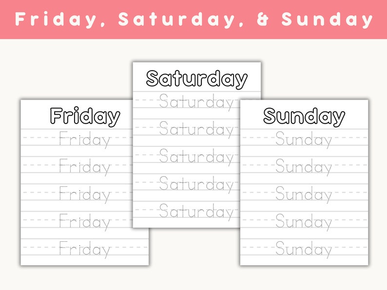Days of the Week Tracing, Printable Kindergarten Worksheets, Monday ...