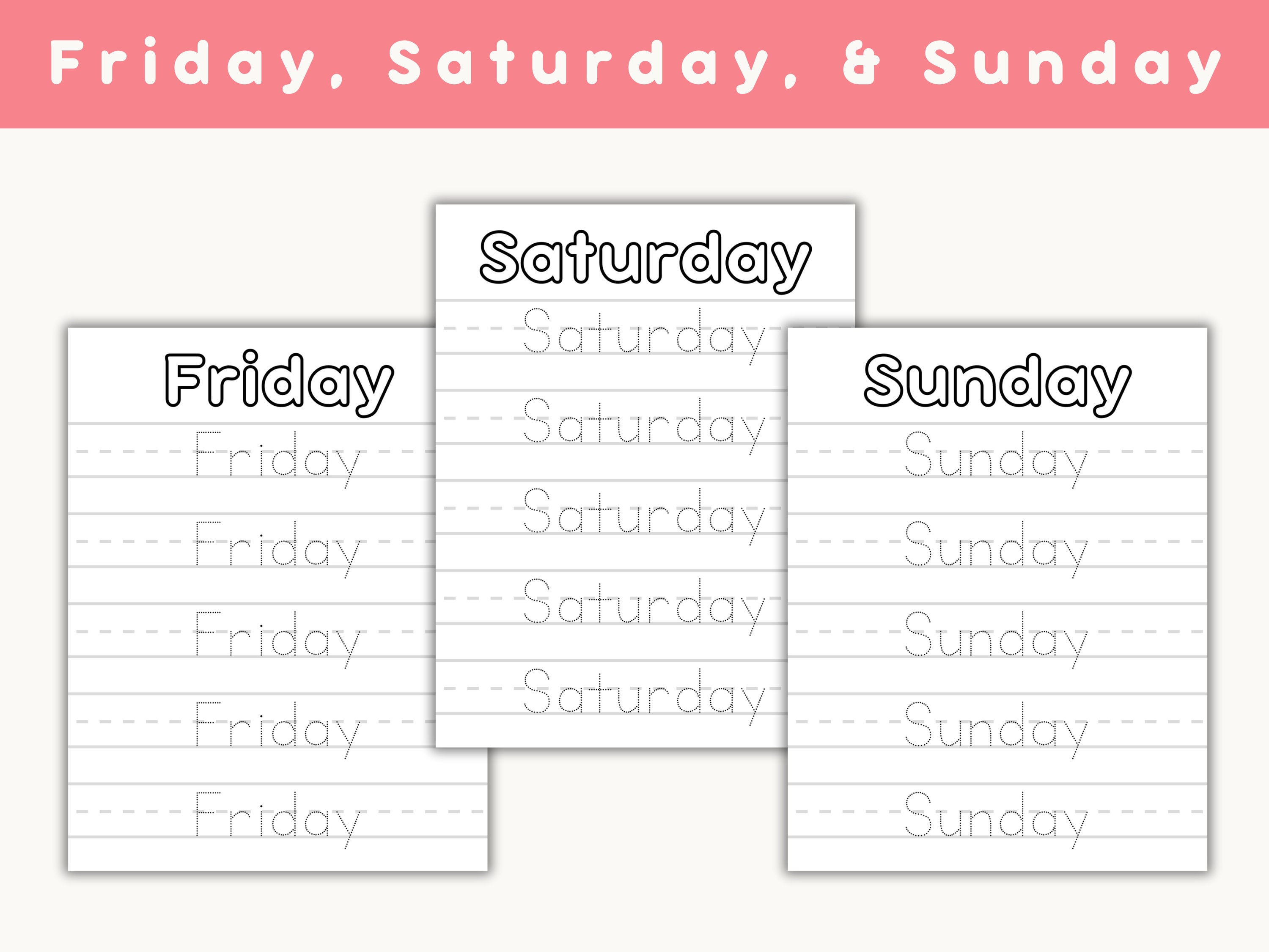 Days of the Week Tracing, Printable Kindergarten Worksheets, Monday ...