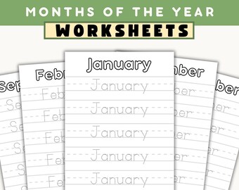 Months of the Year Tracing Worksheets for Preschool, Learning Cards ...