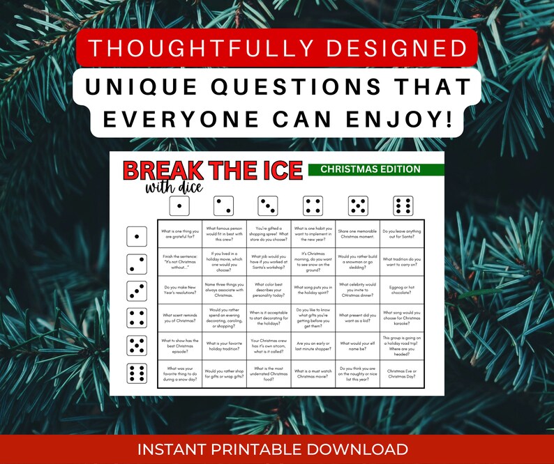 Christmas Dicebreaker Game: Holiday Icebreaker Questions (PDF Download ...