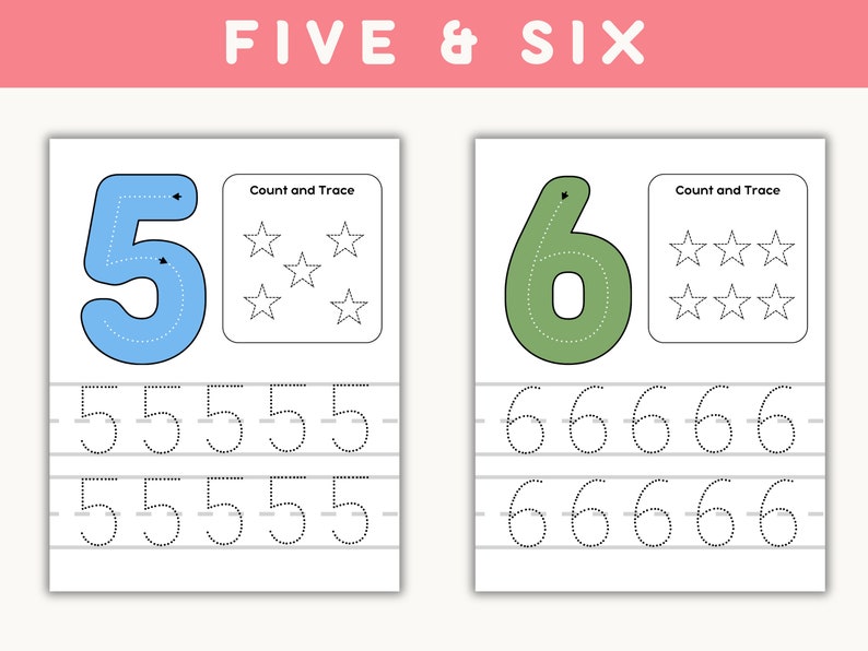 Counting Tracing Worksheets, Numbers 1-9 Printable, Count and Draw - Etsy