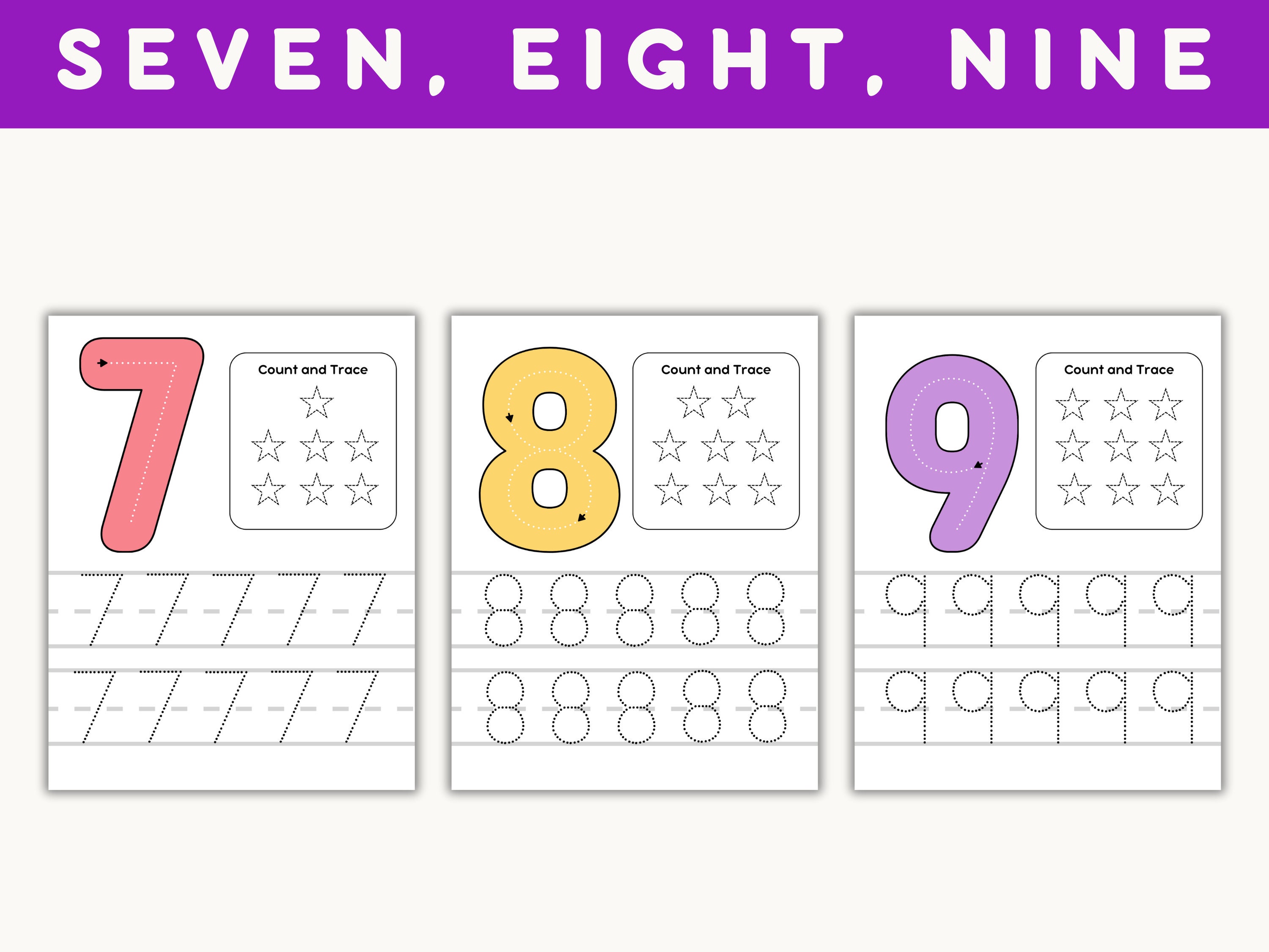 Counting Tracing Worksheets, Numbers 1-9 Printable, Count and Draw - Etsy