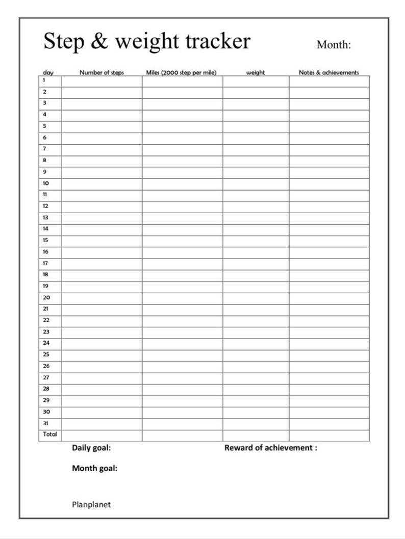 Monthly Step and Weight Tracker Printable happy Planner | Etsy