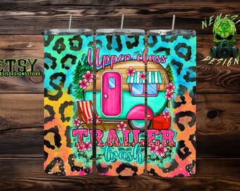 Upper Class Trailer Trash Stained Glass Camper Trailer JPG Tumbler Wrap ...