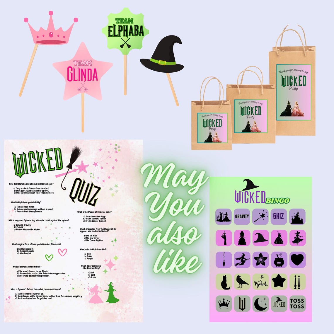 Wicked Party Bag Tag Labels | Printable Decorations Glinda and Elphaba ...