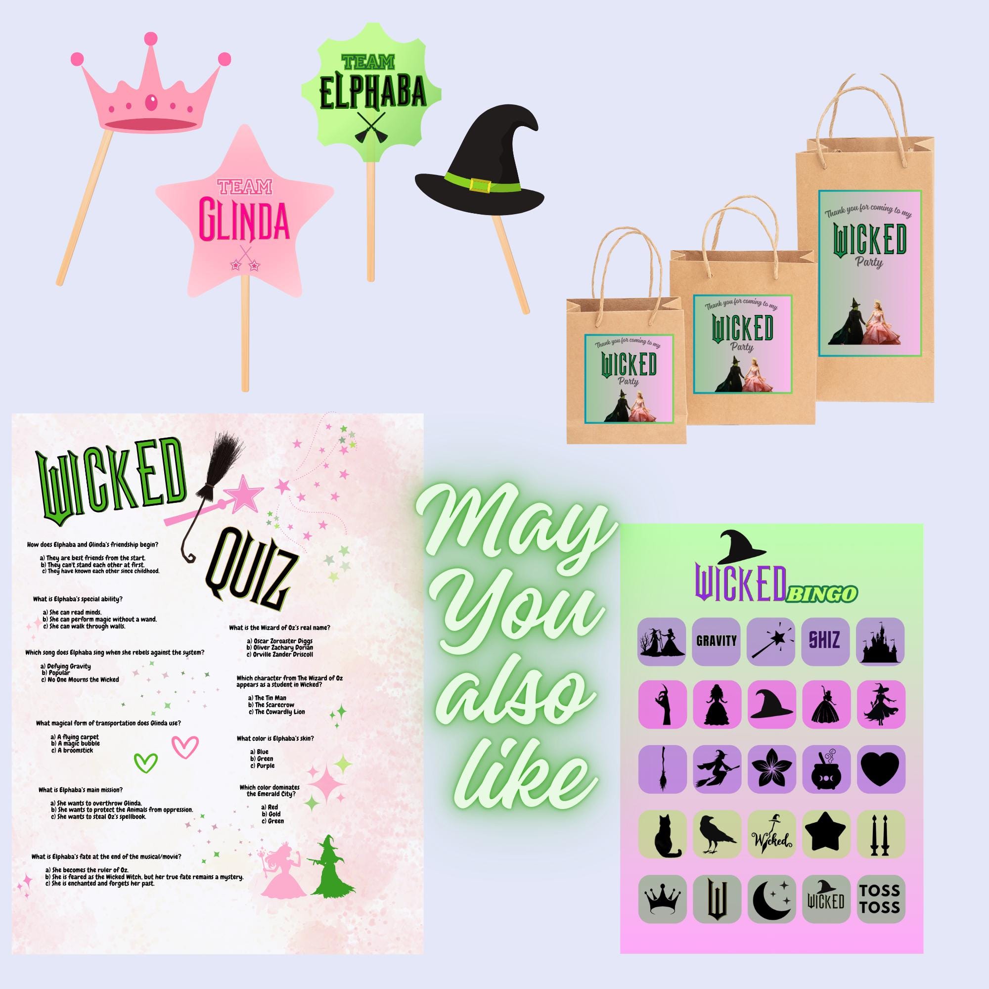 Wicked Party Bag Tag Labels | Printable Decorations Glinda and Elphaba ...