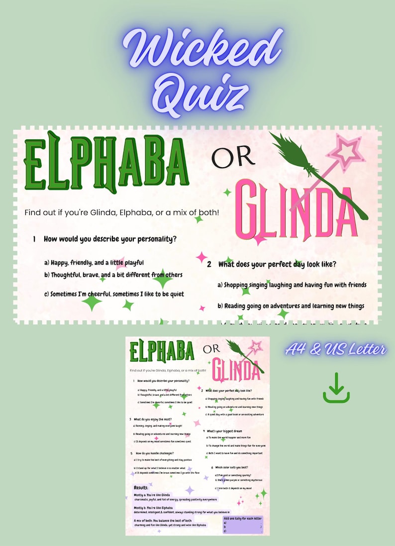 Elphaba or Glinda? | Wicked-inspired Fun Quiz | Printable Travel ...