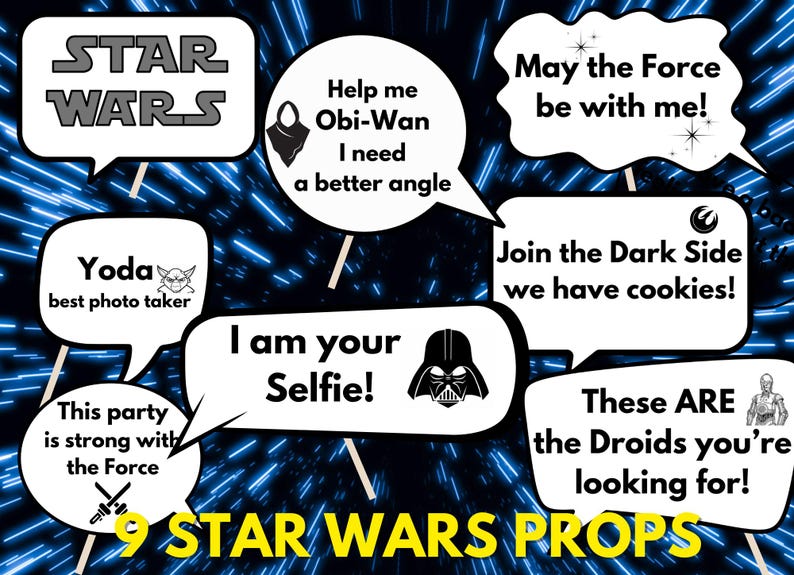 STAR WARS Photo Booth | 9 Booth PROPS | Funny Quotes | Printable Party ...