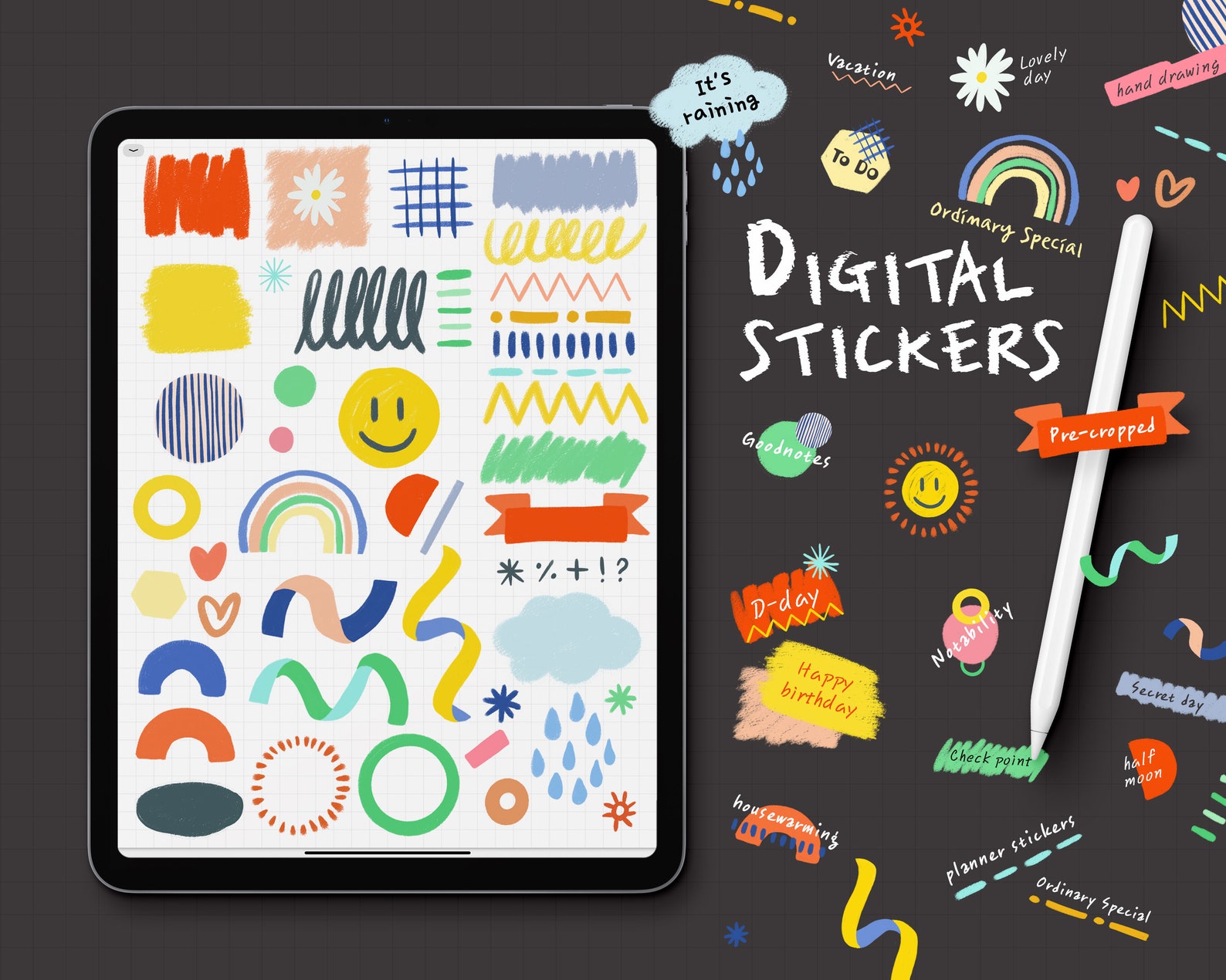 Pegatina digital para Goodnotes y notabilidad. Varias formas de dibujo ...