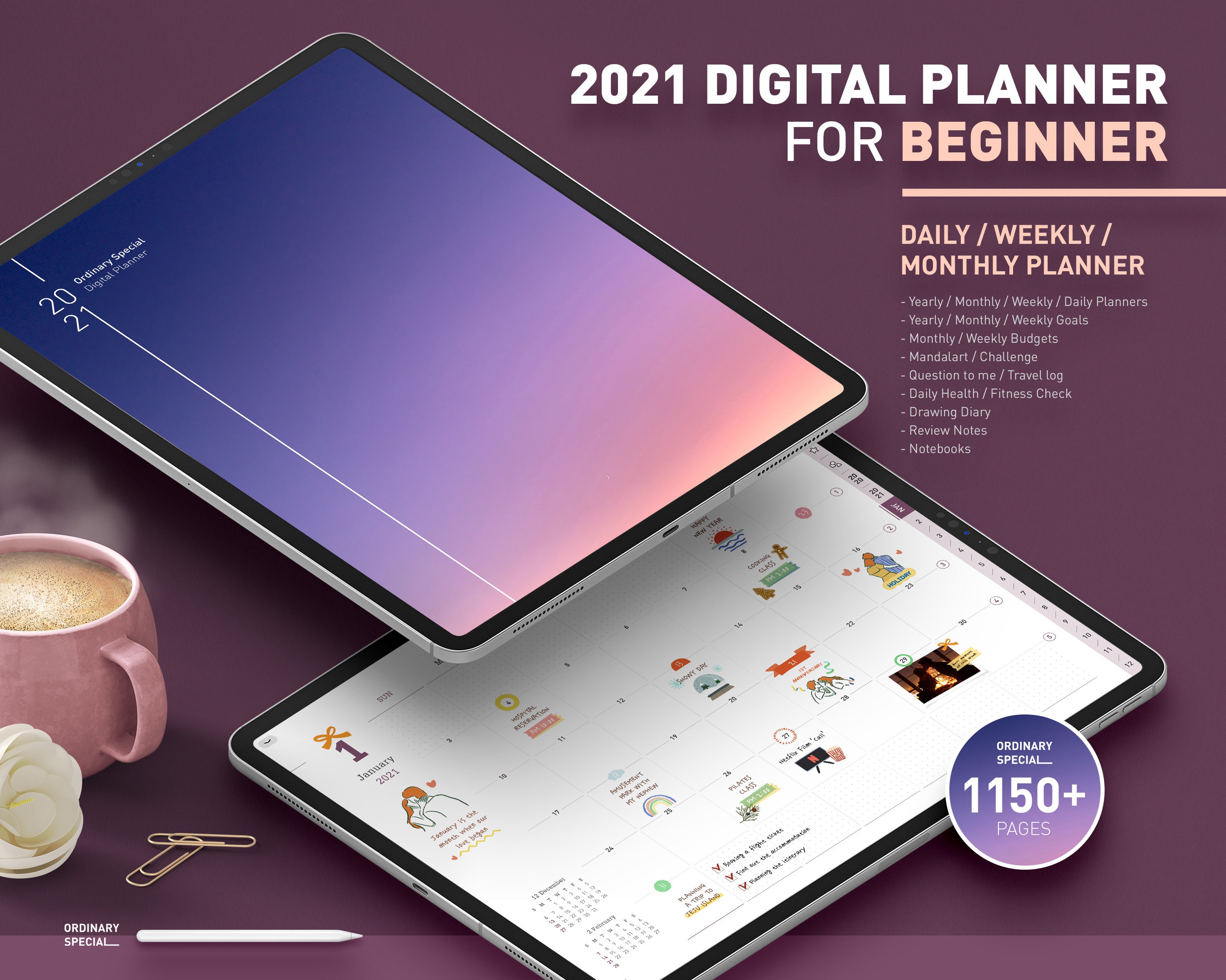 2021 Daily Digital Planner for Beginner, Goodnotes, Notability ...
