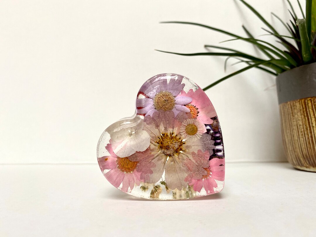 Real Preserved Flower Heart Paperweight Floral Home Decor Home Office ...