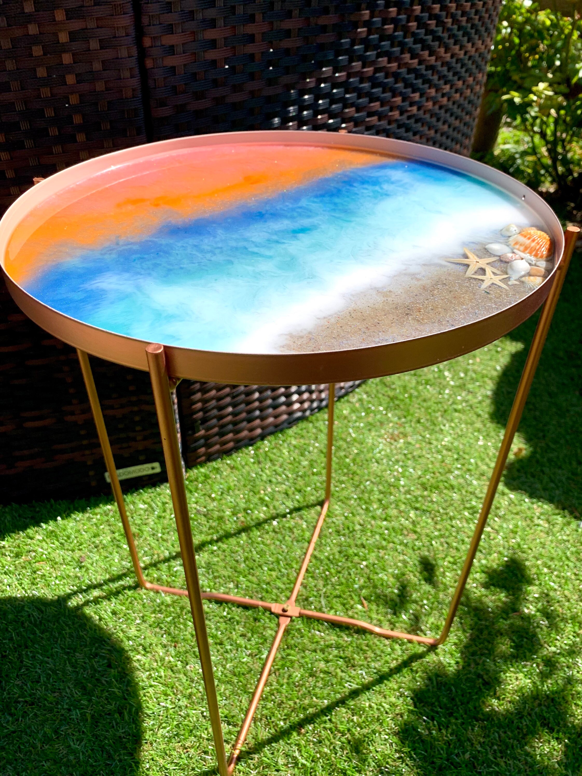 Beach Inspired Metal Tray Table Small Round Table Flat | Etsy