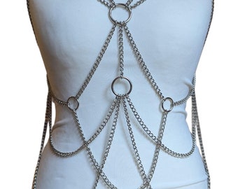 Silver Shoulder Chain Harness | Asymmetrical Chain Body Jewelry With O ...