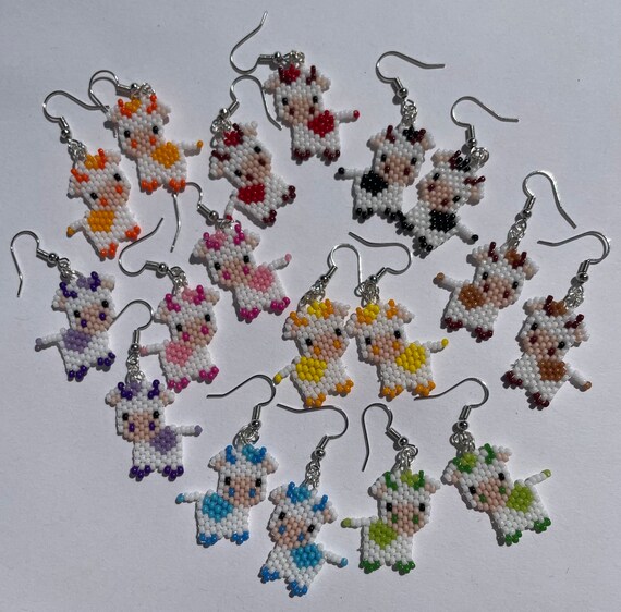 Cute Seed Bead Cow Earrings 9 Colours Cow Earrings Farm - Etsy