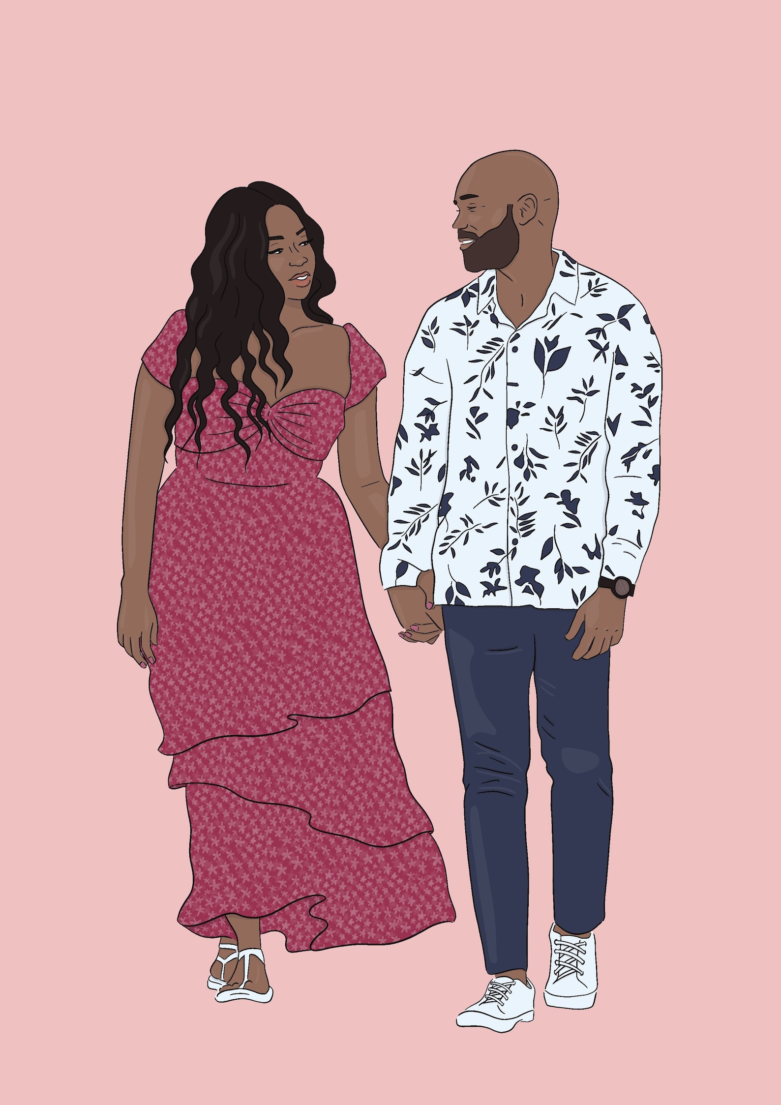 Custom Couples Portrait Colour Personalised Illustration T Etsy