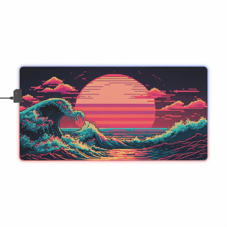 The Great Wave RGB XXL Mousepad Retro Cyber Punk Vaporwave - Etsy