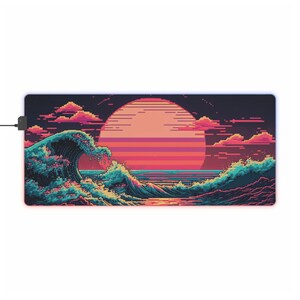 The Great Wave RGB XXL Mousepad, Retro Cyber Punk Vaporwave, RGB Gaming ...