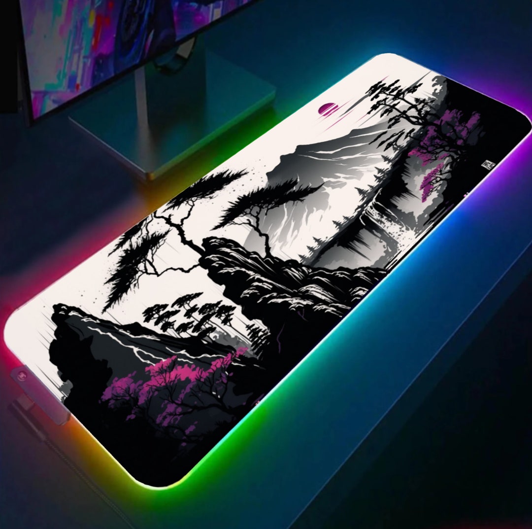 Sumi-e Waterfall - Modern RGB XXL Mousepad, Retro Cyber Punk Vaporwave ...
