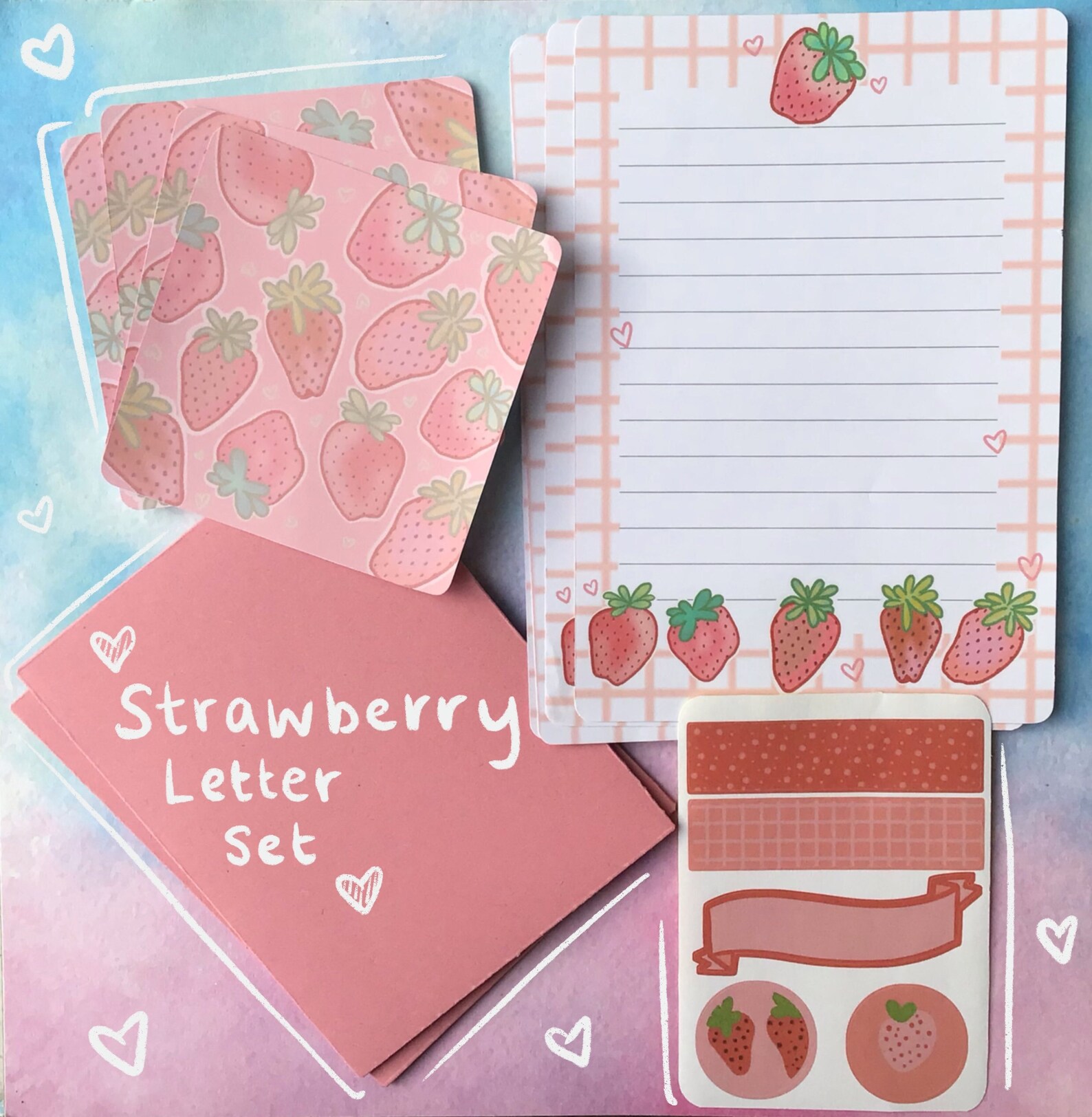 Strawberry Letter Writing Stationary Set With Stickers and - Etsy UK