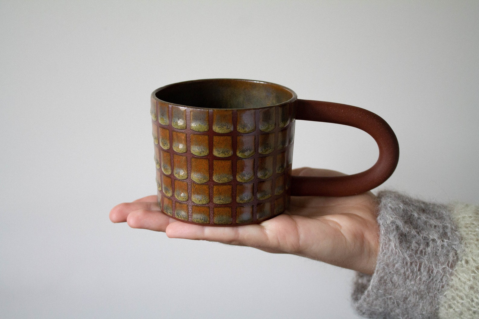 CHECKERED Pattern Glaze Mug Handmade, Ceramic, Kinfolk, Unique, Mugs ...