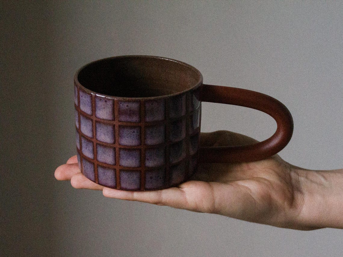 CHECKERED Pattern Glaze Mug | Handmade, Ceramic, Housewarming, Unique ...