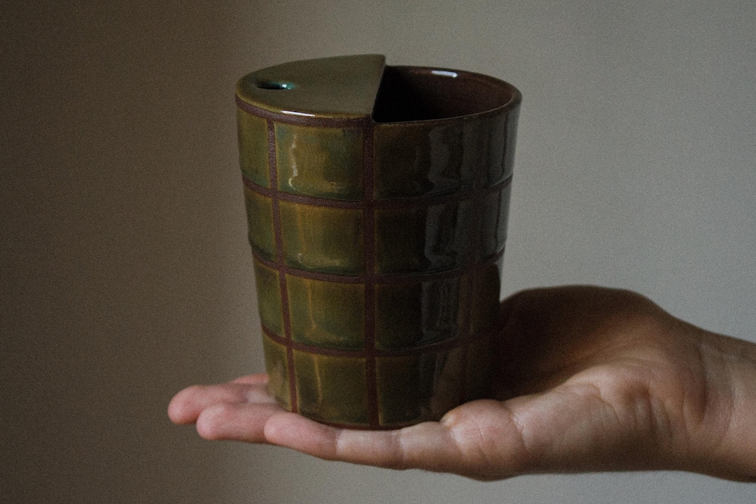 CHECKERED Pattern Travel Sippy Cup Handmade, Ceramic, Tumbler, To-go ...